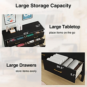 JOZZBY Dresser for Bedroom with 6 Drawers, Modern Black Dresser with Golden Handles, Wood Storage Organizer Chest of Drawers for Nursery, Hallway