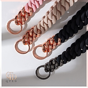 QTED Silicone Wristlet Keychain Bracelet - Key Wristlet Lanyard for Women & Men - Patented Design - Beige/R.Gold