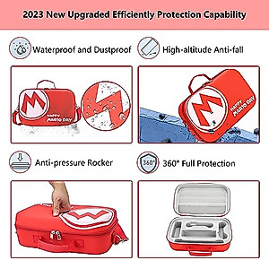 Mario Carrying Case for Nintendo Switch/OLED Model,Deluxe Portable Travel Case Messenger Bag fit Switch Console & Full Set Game Accessories with Mesh Pocket,18 Games & Removable Shoulder Strap
