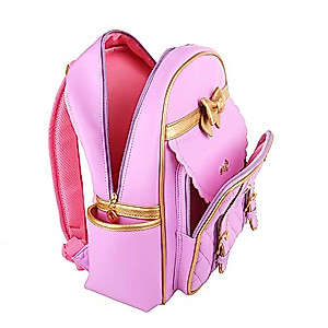 Gazigo Children Princess Waterproof PU Backpack for Elementary School Girls (Large:16.1 x 11.8 x 5.9 inch, Purple Backpack + Handbag)