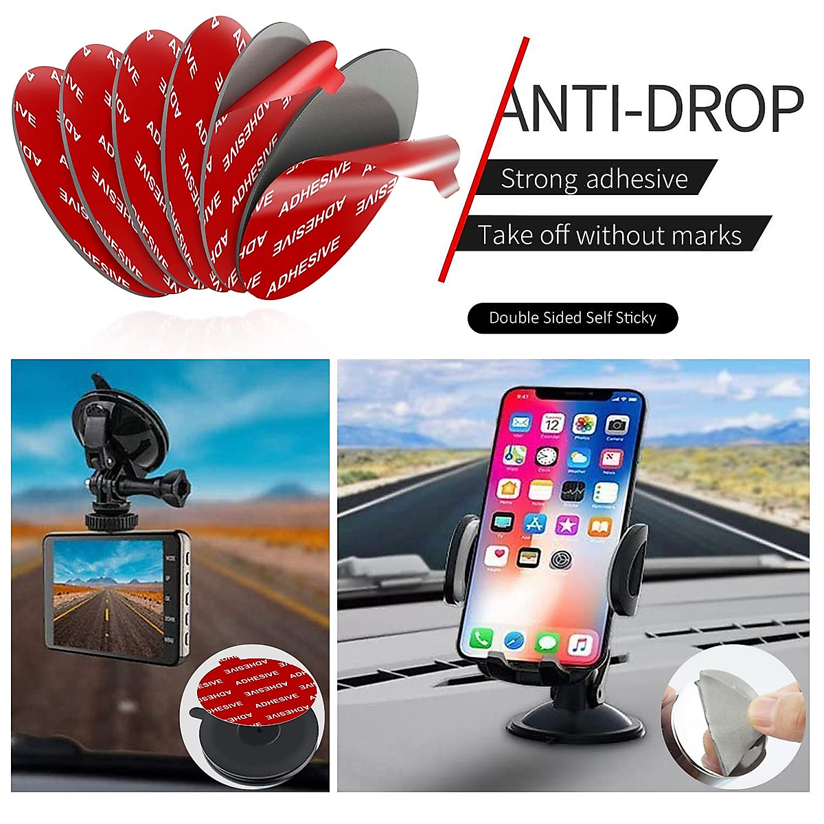 6 Pack Adhesives for Suction Cup Mount, AZXYI 53mm(2.09inch) Sticky Adhesive Replacement Kit, Compatible with Car Dashboard Pad Mounting Disk, GPS Dash Cam Suction Cup Mount and Socket Mount