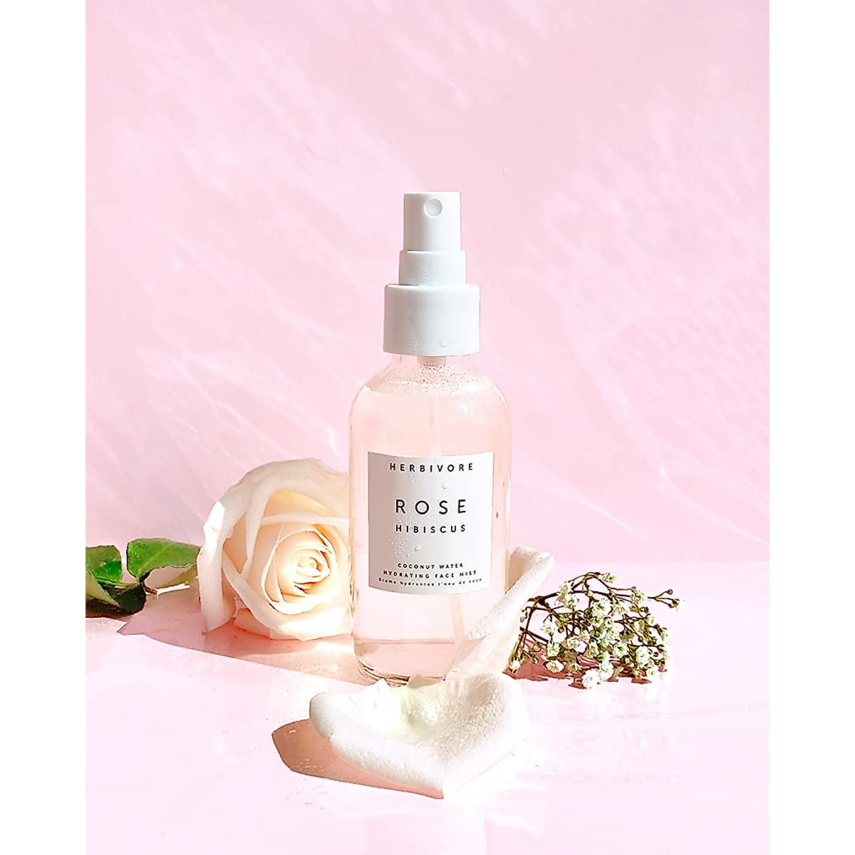 HERBIVORE Rose Hibiscus Coconut Water Hydrating Face Mist – Natural Dewy Glow, Organic Rose Water + Vegan Hyaluronic Acid, Plant-Based, Vegan, Cruelty-Free, 4 oz