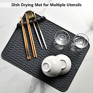 Silicone Dish Drying Mats with Utensils Holder, Heat Resistant Dish Drying Mat for Kitchen Counter, Non-slip Quick Dry Pad for Washing Dishes, Multiple Utensils Sink Dish Drying Mat with Spoon Rest