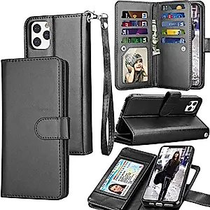 Tekcoo Wallet Case for iPhone 11 Pro Max (6.5 inch) 2019 Luxury ID Cash Credit Card Slots Holder Carrying Pouch Folio Flip PU Leather Cover [Detachable Magnetic Hard Case] Lanyard - Black