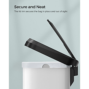 SONGMICS Kitchen Trash Can, 13 Gallon (50 L) Stainless Steel Garbage Can, with Stay-Open Lid and Step-on Pedal, Soft Closure, Tall, Large and Space-Saving, White and Black ULTB530W50