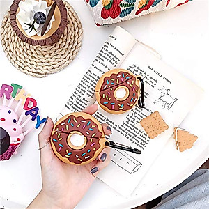 LKDEPO 3D Donuts Airpods Case with Keychain, Funny Cute Food Skin Design Silicone Cartoon Airpods Cover Compatible for Airpods 1/2 (Stylish Designer Designed for Teens Boys and Girls)