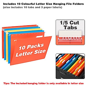 AMBOR File Box with 10 Packs File Folders(Letter Size), Fireproof File Document Box with Lock, Portable Filing Cabinet for Home Office, Document Organizer for File Folders/Certifications/Books