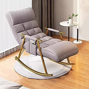 YCKEGEW Rocking Chair Lounge Chair Recliner Armchair for Living Room Bedroom,Back Adjustable Comfy Accent Chair,Modern Rocker Glider Waterproof Fabric Patio Rocking Chair (Color : Light Grey)