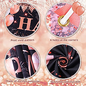 Happy Retirement Decorations for Women Large Rose Gold and Black Happy Retirement Banner Yard Sign with 18Pcs Rose Gold Retirement Balloons for Women Men Retirement Farewell Anniversary Party Supplies