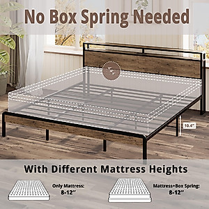 IRONCK Bed Frame,Platform Bed with 2-Tier Storage Headboard and Power Outlets, USB Ports Charging Station, Sturdy and No Noise, No Box Spring Needed, Easy Assembly, King Size, Walnut