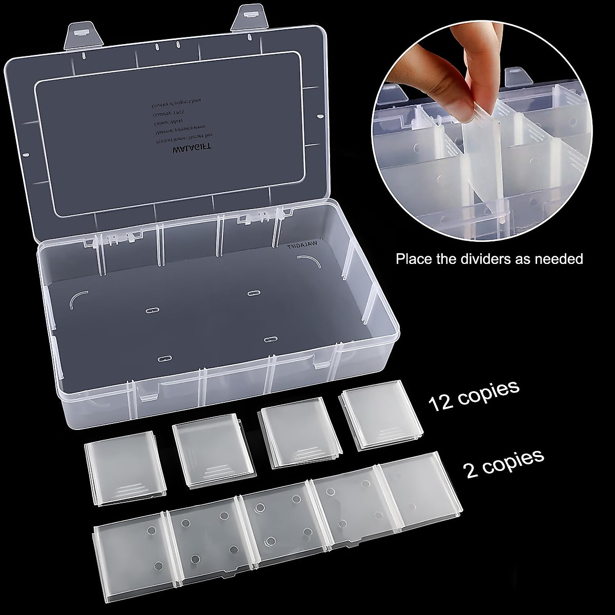 WALAGIFT Storage Organizer with Adjustable Dividers, 15 Grids Plastic Storage, Durable Transparent Compartment Storage Box for Beads, Jewelry, Screws, and Craft Supplies