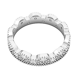 Sterling Silver Vintage Milgrain Eternity Band Simulated Diamond Ring Crown Wedding Band For Women (6)