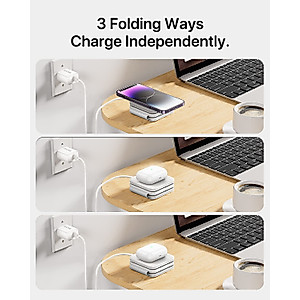 Intoval Foldable Wireless Charger, Magnetic 3 in 1 Charging Station, Fast Wireless Charging for Travel, for iPhone 15/Pro/Max/14/Pro/Max/Plus, Apple Watches, AirPods 3/Pro 2(M3,White)