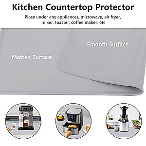 Gartful Silicone Mat for Kitchen Counter, 28" x 20" x 0.06" Thick Placemat - 0.2" Raised Edge, Extra Large Silicone Sheet with Lip, Counter Table Protector, Heat-Resistant Pad, Nonstick, Light Gray