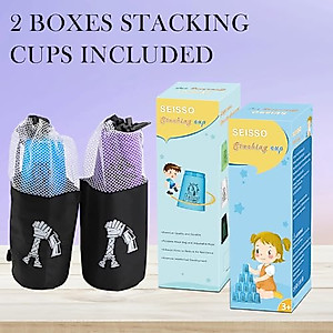 SEISSO Quick Stack Cups 24 PC for Speed Sports Training Game for School Family Party Challenge Competition, Kids Gifts Starter Set of Stacking Cup, Blue & Purple