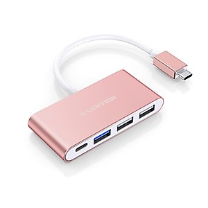 LENTION 4-in-1 USB-C Hub with Type C, USB 3.0, USB 2.0 Compatible 2023-2016 MacBook Pro 13/14/15/16, New Mac Air/Surface, ChromeBook, More, Multiport Charging & Connecting Adapter (CB-C13, Rose Gold)