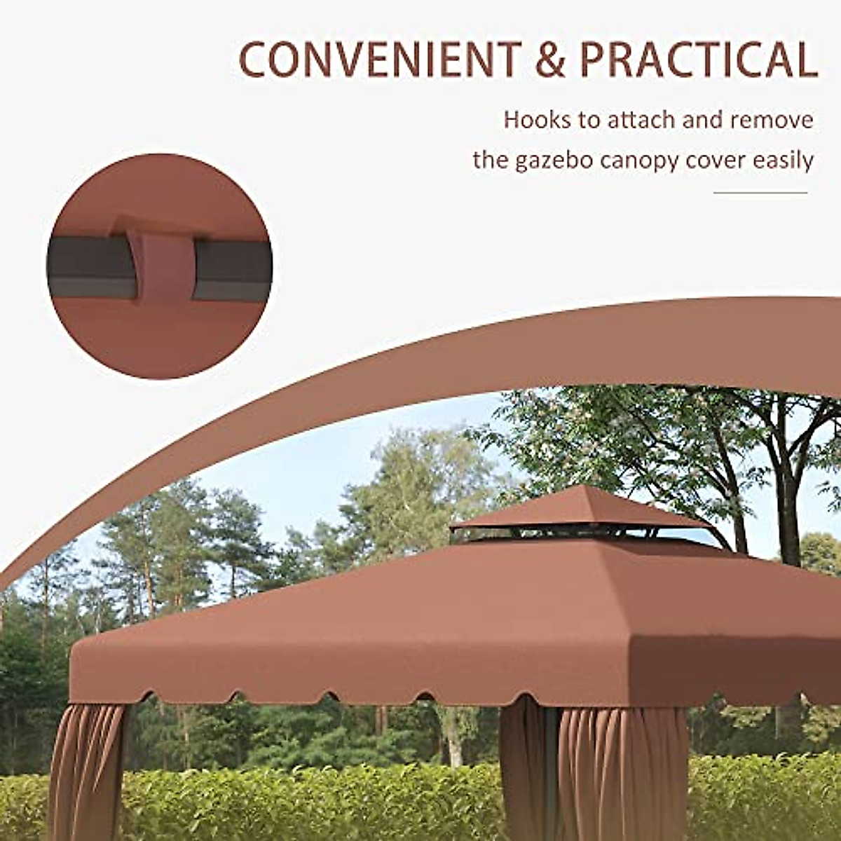 Outsunny 9.8' x 9.8' Gazebo Replacement Canopy, Gazebo Top Cover with Double Vented Roof for Garden Patio Outdoor (TOP ONLY), Coffee