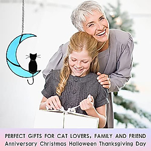 Zedesey Cat Memorial Gifts Stained Glass Black Cat Decor Window Hanging Ornament Garden Suncatcher Gifts for Cat Lover Cat Gift for Women (Black Cat on Blue Moon)