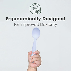 Miniware Silicone Baby Spoon for Training - BPA Free Baby Utensils - Baby Spoons Self Feeding 6 Months | 100% Food Grade Silicone - Modern & Dishwasher Safe Toddler Spoons (Grey and Lavender)