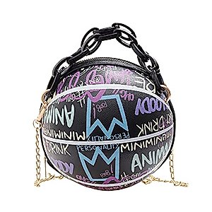 Basketball Shaped Purse Shoulder Bags, Round Graffiti PU Crossbody Bag for Women