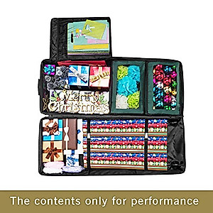 Rolling Wrapping Paper Storage Organizer-Ultimate Present Wrap Station on Wheels- Holds Holiday Gift Bags, 30-40” Rolls, Bows & Ribbon by Elf Stor, (L) 42” x (W) 16” x (H) 13”, Green