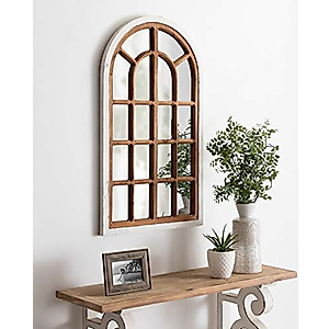 Kate and Laurel Boldmere Traditional Wood Windowpane Arch Wall Mirror, 22" x 38", White and Brown, Farmhouse Inspired Home Decor
