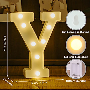 IFDGCTK Light Up Letters, Led Letters Lights 26 Alphabet, Decorative Lighted Letters, Battery Powered Led Marquee Light Up Letters for Party, Bar, Night Light, Home Decor(Letter Y)