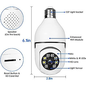 Topiacam 2.4Ghz Light Socket Security Cameras Wireless Indoor Outdoor Light Bulb Security Camera,Light Camera Outdoor with Color Night Vision,2-Way Talk, 7/24 Recording,Motion Tracking
