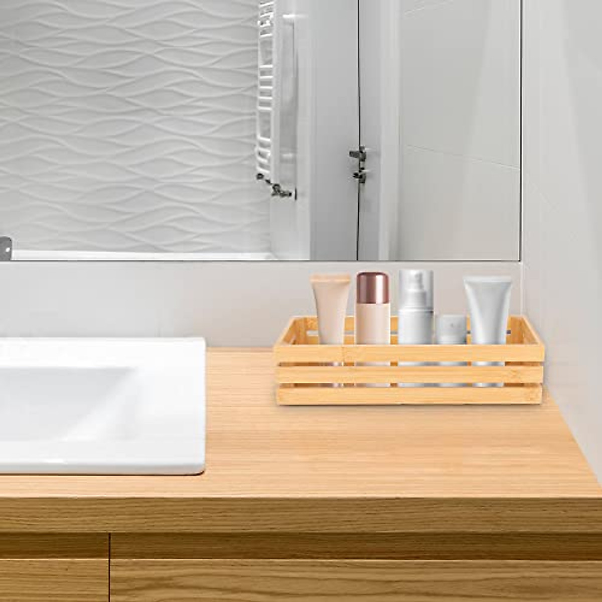 MinBoo Bamboo Toilet Paper Basket Toilet Tank Top Toilet Paper Storage Bathroom Trays for Counter Bamboo Bathroom Accessories for Bathroom Decor Bamboo Storage Basket