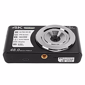 Compact Camera, 48MP Image Resolution Built in Fill Light Compatible 256GB Memory Card Rechargeable Lithium Ion Battery 4K Digital Camera for(Black)