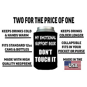 Funny Emotional Support Drink Collapsible Can Bottle Beverage Cooler Sleeves 2 Pack Joke Gag Gift Idea