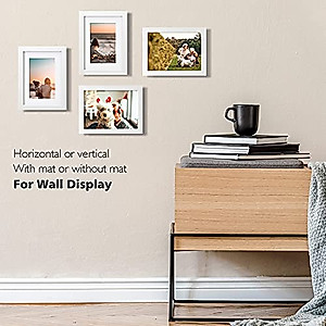 KINLINK 6x8 Picture Frames White, Photo Frames with Real Glass for Picture 4x6 with Mat or 6x8 without Mat, Composite Wood Picture Frames for Table Top and Wall Mounting, Set of 4
