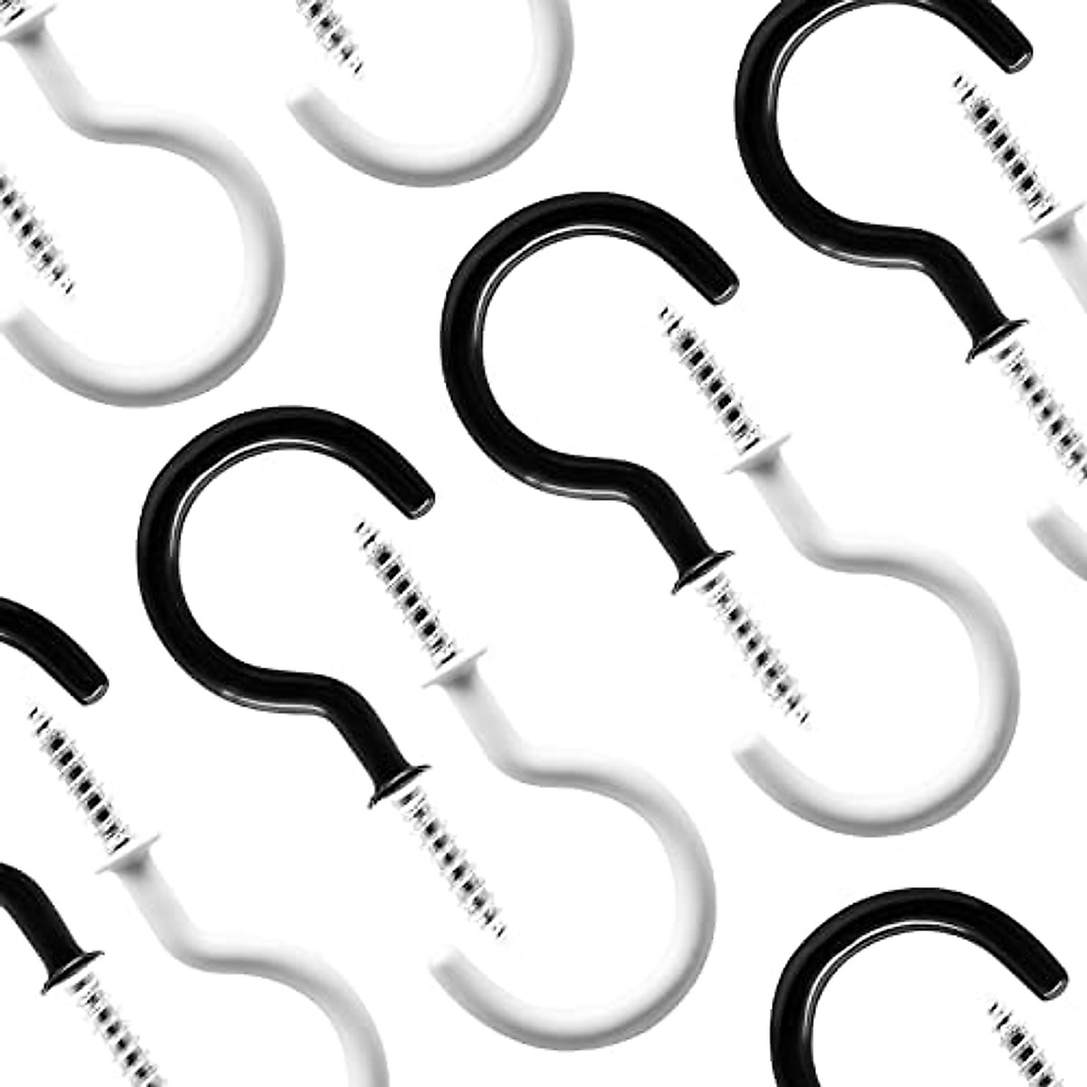 Biaungdo 2 Inch Metal Screw-in Hooks, Black and White Ceiling Cups Hooks for Hanging, 12 Pcs