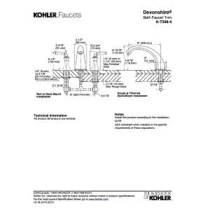 KOHLER T398-4-PB Devonshire Deck Mount Bath Faucet Trim, 3-Hole 2-Handle Bathtub Faucet, Nondiverter Spout, Vibrant Polished Brass