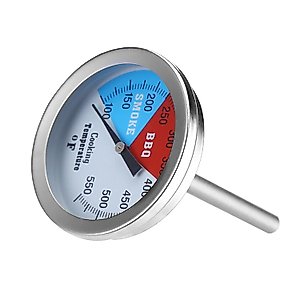 1Pc Silver BBQ Thermometer Gauge Kitchen Oven Smoke Grill Thermometer 3 Color-Coded Zones Grill Wood Charcoal Temperature Gauge Quick Response Stainless Steel with Large Dial Metal Grill Thermometers