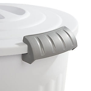 Sterilite 24 Qt Latching Utility Can w/ Lid, Bin to Store Sand, Rock Salt, Soil, Pet Food or Birdseed in the Garage or Mudroom, White, 6-Pack
