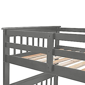 Harper & Bright Designs Twin Over Full Bunk Bed with Storage Drawer, Wood Bunk Beds with Stairway, Storage Shelf and Full-Length Guard Rail, Kids bunk Bed Twin Over Full, No Box Spring Needed (Gray)