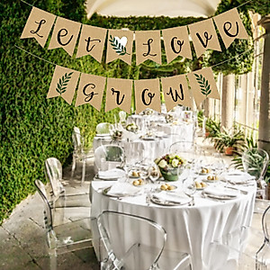 Adurself Let Love Grow Burlap Banner with Flower Pattern for Wedding Baby Shower Succulent Bridal Shower Anniversary Christmas Valentine's Day Party