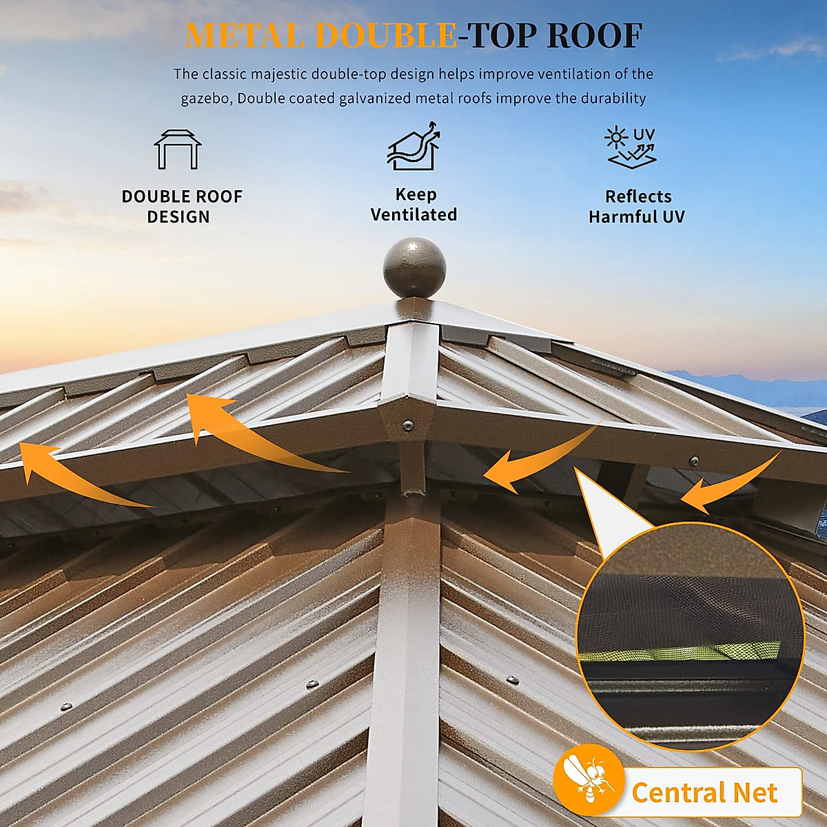 YOLENY 12'x16' Hardtop Gazebo with Double Galvanized Steel Roof, Pergolas Aluminum Frame, Curtains and Netting Included, Metal Outdoor Gazebos for Patios, Garden, Lawns, Parties