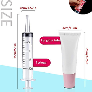 AMORIX 50PCS Lip Gloss Tubes 5ml Pink Cap Lip Gloss Containers Empty Lip Balm Tubes Squeeze Lipgloss Tubes + 2 x 20ml Syringes Tag Labels for DIY Lip Gloss Base Glitter