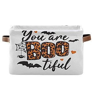 Storage Basket, You Are Bootiful Happy Halloween Fabric Storage Organizer Box Bin for Shelf Closet Nursery Laundry, Large Collapsible Cube Baskets with Handles 1 Pack