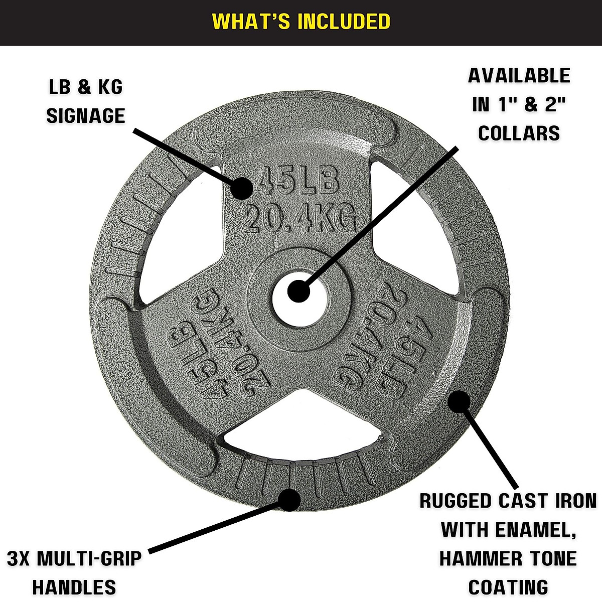 HULKFIT 2” Olympic Grip Cast Iron Enamel Coated Weight Plates for Strength Training Workout Equipment - 5 lbs Pair