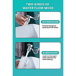 WIRELEL1080° Rotating Faucet Extender, Universal Splash Filter Faucet Aerator with 2 Water Flow Mode with Rubber Gaskets for Bathroom Kitchen Faucet