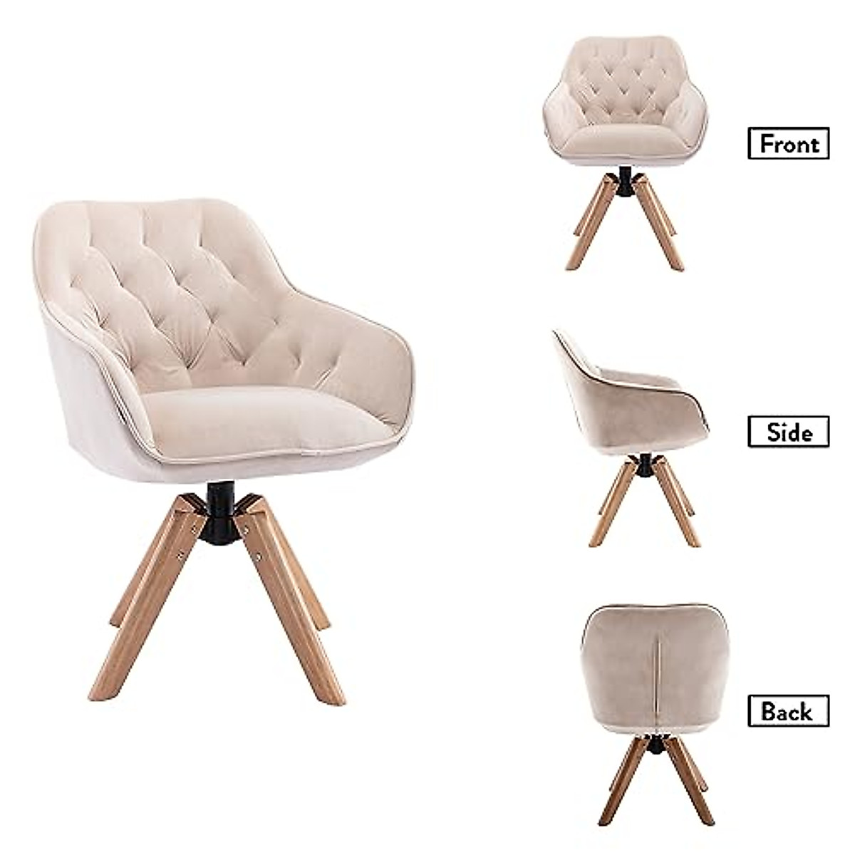 Gnrolaz Swivel Desk Chairs No Wheels,Cute Vanity Chair with Tufted Shell Back & Wood Legs,Comfortable Home Office Desk Chairs/Rolling Chair/Task Chair/Computer Chairfor Living Room,Bedroom,Makeup Room