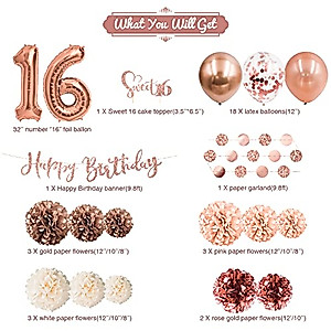 INFITE Sweet 16th Birthday Party Decorations Rose Gold Decor Party Supplies