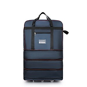 Radefasun Expandable Extra Large Travel Oxford Duffel Bag with Wheels Waterproof Lightweight Traveling Foldable Suitcase (Blue)