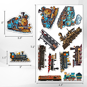 50 Pack Pcs Vintage Train Stickers for Water Bottles Waterproof Vinyl Laptop Luggage Scrapbooking Transportation Sticker Packs Bulk Set Adults Teens Boys Aesthetic Small Decals