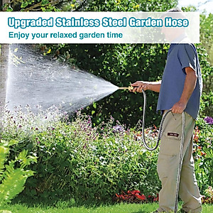 GREENER 50FT Metal Garden Hose, Easy Handle Stainless Steel Hose Heavy Duty Water Hose with Brass Swivel Spout, Lightweight, Easy to Coil, Kink Free, Rust Proof Hose for Yard