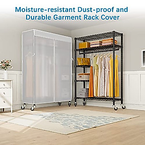 VIPEK V11C Wire Garment Rack Rolling Clothes Rack Heavy Duty Portable Closets with Lockable Wheels Adjustable Wardrobe Black Metal Clothing Rack with Frosted Translucent Cover, Max Load 452LBS