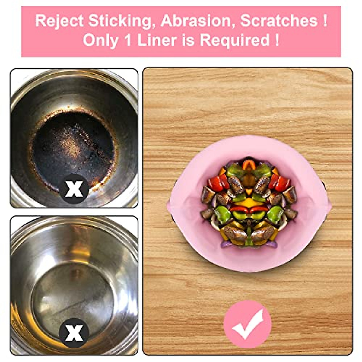 2 Pack Foldable Silicone Slow Cooker Liners, Reusable Crock Pots Silicone Liner Fit 6-8 Quarts Crockpot Leakproof Easy Clean Bags Divider for Oval or Round Pot (Pink+Yellow)